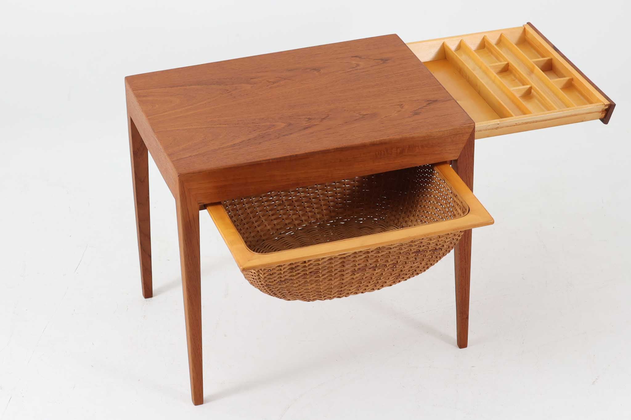 Severin Hansen Jr. × Haslev チーク材 ソーイングテーブル 籐バスケット付き 北欧ビンテージ – CHLOROS
